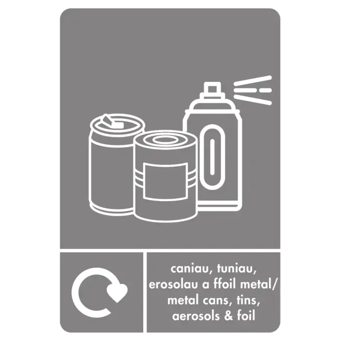 A5 Bilingual Metal Cans, Tins, Aerosols & Foil Recycling Sticker