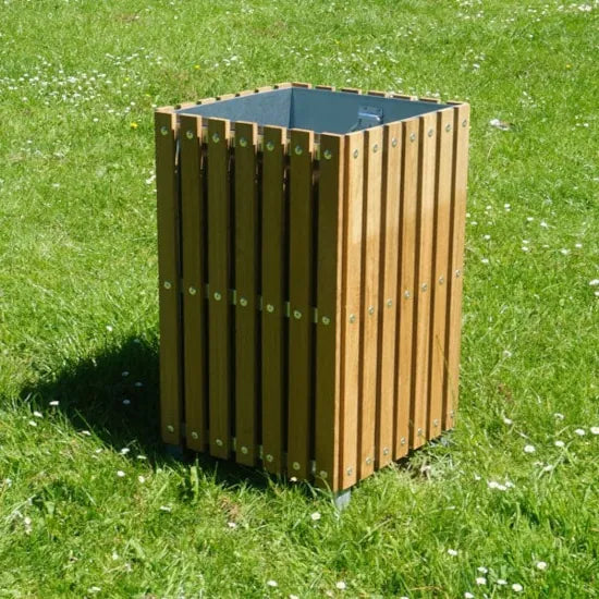 Square Wooden Slatted Bin | Open Top Park Bin | 112 Litres