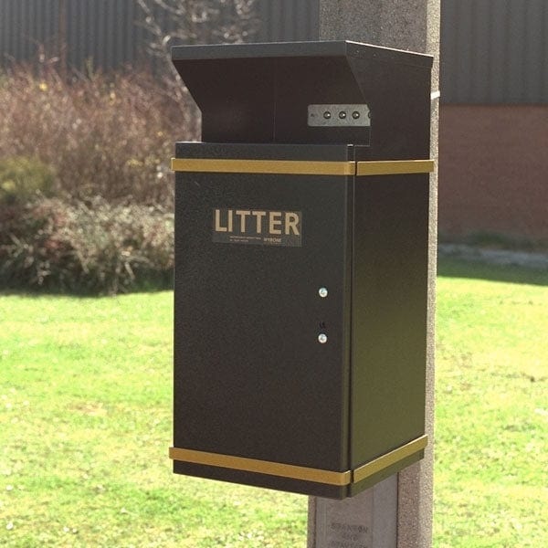 Post Mountable Hooded Litter Bin - 42 Litre